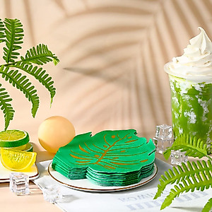 Teling 80 Packs Rainforest Leaf Napkins Bulk Palm Green Disposable Napkins Hibiscus Flower Tropical Jungle Party Napkins Gold Grad Napkins for Summer Hawaiian Luau Safari Baby Shower Birthday Party