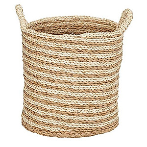 Household Essentials Brown Large Round Woven Wicker Storage Basket with Handles Double Weave