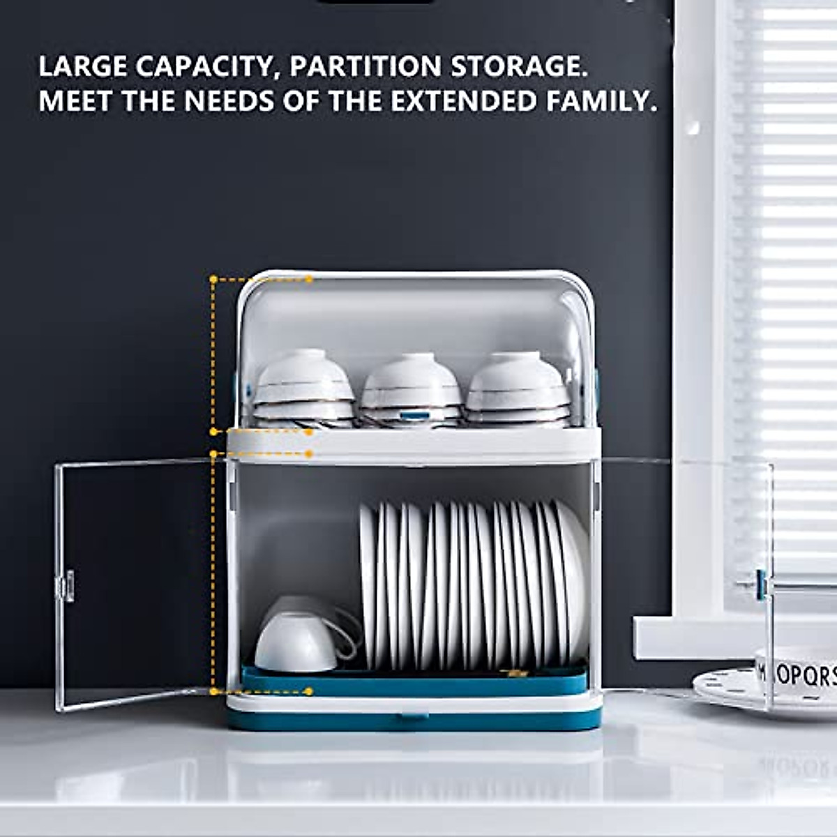 Gdrasuya10 2 Tier Dish Drying Rack Modern Houseware Dish Organizer Cutlery Drainer with Lid Cover Detachable Drip Tray Storage Box Basket for Kitchen Organizing Storage Holder