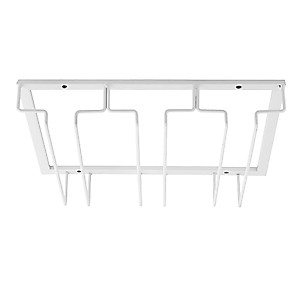 Jenngaoo Hanging Iron Wine Cup Rack, Right Angle Wine Hanging Glasses Hanger, White Under Cabinet Stemware Wine Glass Holder Kitchen Bar Display Shelf (3 Rows)