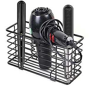 YCOCO Hair Dryer Holder,Hair Tool Organizer Wall Mount Metal Wire Bathroom Hair Care Styling Tool Organizer Storage Basket for Hair Dryer, Flat Irons, Curling Wands, Hair Straighteners,Black