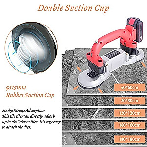 YJINGRUI Tile Vibrator 12,000VPM Tile Leveling Machine 21V 2000mA, Double Suction Cup Tile Tiling Machine 6 Gears Hand-held Tile Tiler Upgrade Lock Button (2 Battery)