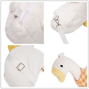 LOXOMU Cute Plush Duck Crossbody Bag, Animals Kawaii Coin Purse Soft Plush Shoulder Bag,Cartoon Crossbody Bag for Women (White)