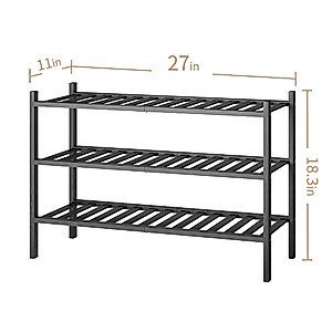 Shoe Rack, 3-Tier Bamboo Stackable Shoe Shelf Storage Organizer, Shoe Stand for Closet, Entryway and Hallway