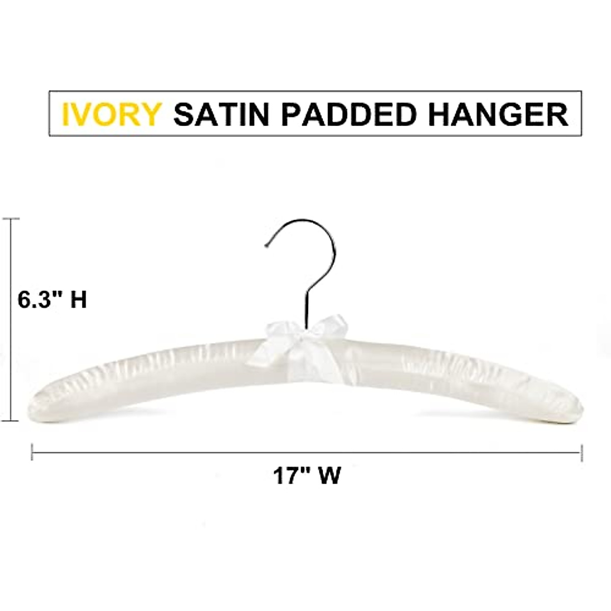 Amber Home 17 Inch Large Ivory Satin Padded Hangers for Women Clothing 5 Pack, Anti Slip Cushioned Hangers for Sweaters, Silk Hangers Fancy Dress Hangers for Wedding, Delicate Cashmere (Ivory, 5)