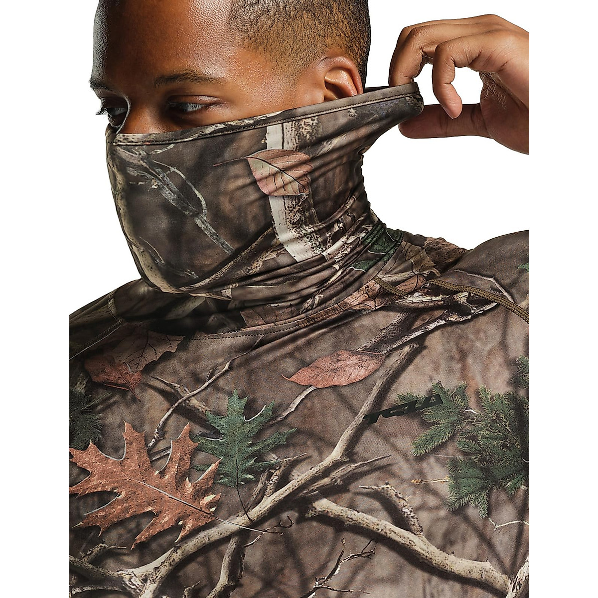 TSLA Men's Thermal Long Sleeve Compression Shirts, Mock/Turtleneck Winter Sports Running Base Layer Top, Heatlock Face Mask Print Hunting Camo, Medium