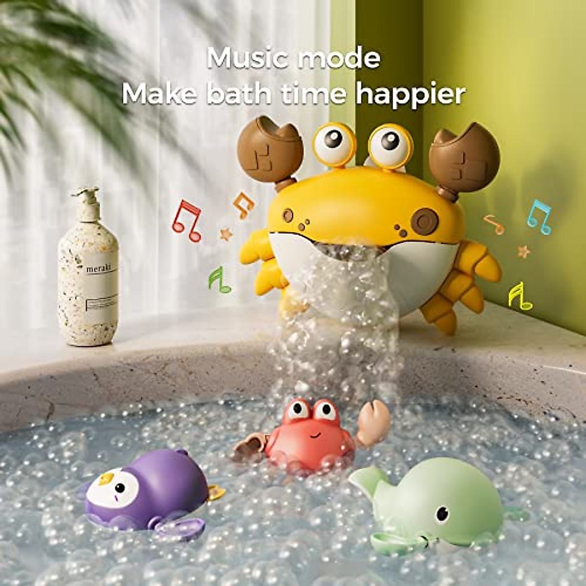 TUMAMA Baby Bath Toy,Bath Bubble Maker Machine with Music,3 Bathtub Wind-Up Toys,Crab Shower Water Toy for Toddlers Kids Boys Grils