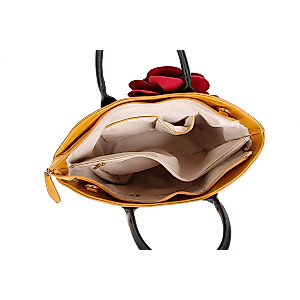 VANILLACHOCOLATE Women Purse Large Rose Flower Handbag Faux Leather Tote Bag (Yellow)