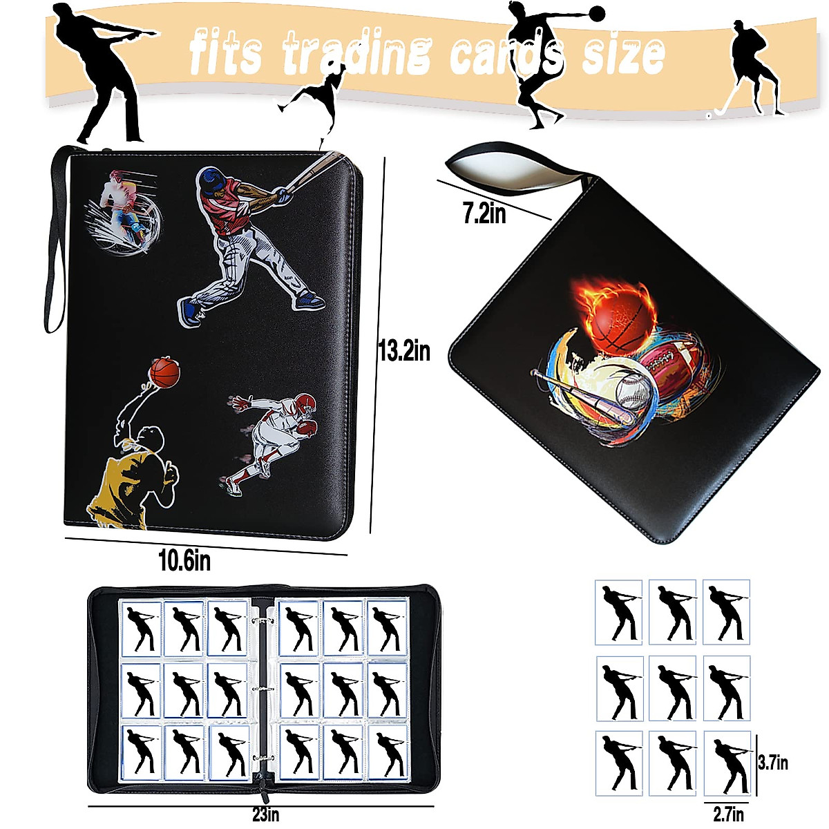 COYORO Large Capacity Sports Card Binder with Zipper, 9 Pocket, Fits 900 Cards, Waterproof, Durable PU Leather Exterior