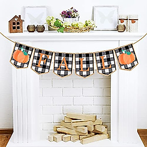 Doumeny Fall Pumpkin Burlap Banner Autumn Burlap Banner Buffalo Plaid Pumpkin Garland Thanksgiving Harvest Bunting Flag Rustic Burlap Harvest Banner Mantel Fireplace Decor