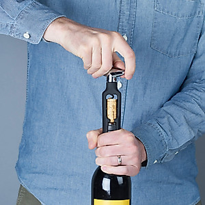 True Twister Self Pulling Compact Corkscrew Wine Bottle Opener - Ergonomic Easy-turn Key Bar Accessory, 6 Inches, Black