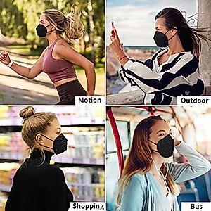 YUENTAM KN95 Face Masks 50PCS, 5-Layers Protection With Elastic Loop Straps and Nose-Clip and Adjustment Hook, Breathable 3D design For Men and Women,Individually Wrapped, Black and White (Black)