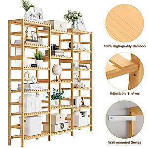 FOTOSOK Triple Wide 6-Tier Bookshelf and Bookcase,Large Freestanding Book Shelf with 17 Open Display Shelves, Tall Bookshelf Plant Flower Shelf Rack Storage Organizer Unit for Living Room, Natural