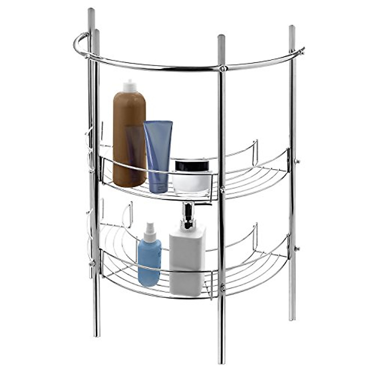 MyGift Under-The-Sink Bathroom Quality Pedestal Storage Rack with 2 Shelves & Hand Towel Bar, Chrome Plated