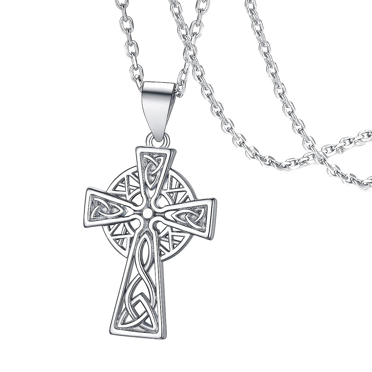 FaithHeart Cross Celtic Knot Necklace Sterling Silver Vintage Irish Jewelry Women Celtic Pendant Amulet Charms with Brand Packaging