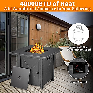 R.W.FLAME 28'' Fire Pit Table,Propane Fire Pit Table,41000BTU,propane fire pit,Portable Outdoor Fire Pit with Lava Racks,Lid & Rain Cover.Smokeless Gas Fire Pit Table for Outside Paito/Garden/Backyard