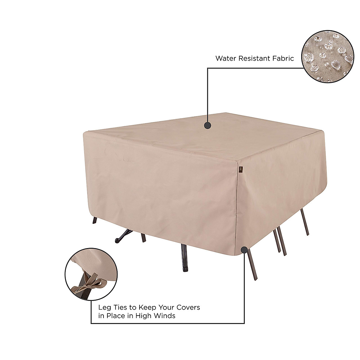 Modern Leisure 2923 Chalet Patio Table & Chairs, Furniture Set, Outdoor Cover, for Rectangular and Oval Tables (44 L x 72 D x 23 H) Water-Resistant, Beige