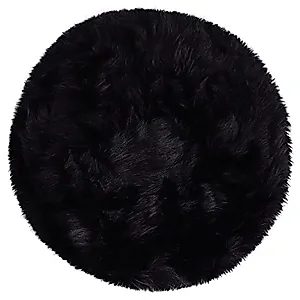 uxcell Faux Fur Round Rug,Fluffy Area Mat,Fluff Rugs for Bedroom Floor Sofa Living Room 2 x 2 Feet Black