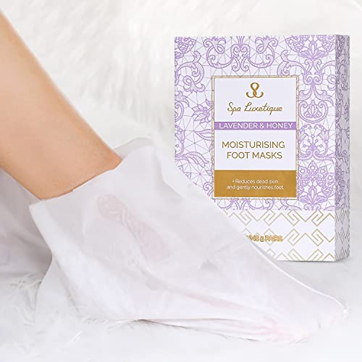 Foot Mask - 5 Pairs Lavender & Honey Foot Spa for Rough Dry Cracked Feet Reduce Dead Skin, Moisturizing Socks for Baby Foot, Relaxing Soft Feet Treatment for Women & Men, Foot Care Christmas Gifts