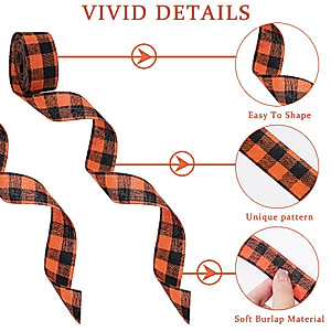 Whaline 10 Rolls 50 Yards Plaid Burlap Ribbon Rolls 1 Inch Fall Wrapping Ribbon Thanksgiving Ribbon Autumn Decorative Ribbon for Autumn Harvest Thanksgiving Wreath Decoration