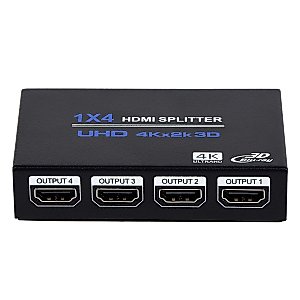 1x4 HDMI Splitter, 1 in 4 Out HDMI Splitter Audio Video Distributor Box Support 3D & 4K x 2K Compatible for HDTV, STB, DVD, PS3, Projector Etc