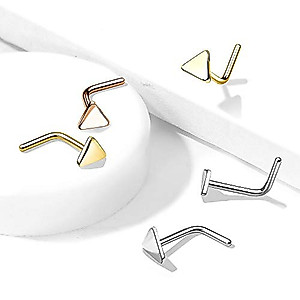 Pierced Owl 20G Stainless Steel Triangle Flat Top L-Bend Nose Stud (Silver Tone)