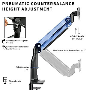 VIVO Aluminum Ultrawide Monitor Stand, Classic, Fits up to 49 inch Computer Screens, Single Articulating Pneumatic Arm, C-Clamp and Grommet Desk Mount, Max VESA 200x100, Black, STAND-V100H