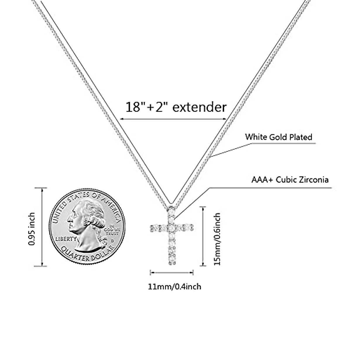 BLBLJERY Small Cross Necklaces for Women Simulated Diamond Cross Pendant Dainty Cubic Zirconia Silver