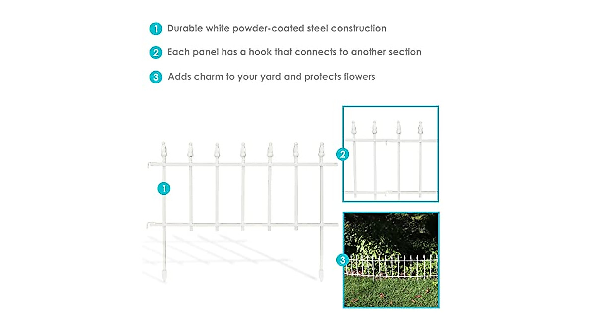 Decorative White Roman Garden Fence Set – 5 Panels, 9 ft Length