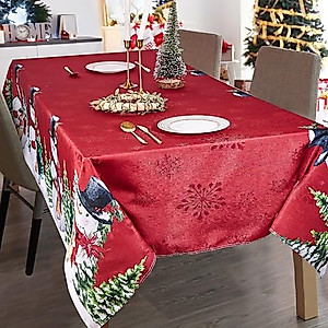 ARIDUR Square Christmas Tablecloth 52x52 Inch with Snowman and Snowflake Patterns,Red Jacquard Damask Fabric Table Cloth for Holiday Decoration and Winter