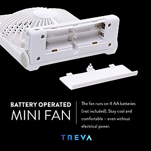 Treva 5-Inch USB and Battery Powered Desk Fan With Two Cooling Speeds and Adjustable Tilt, Small USB Fan Cubicle Accessories Durable and Long Lasting (White)