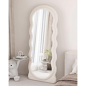 AyeWish Wavy Full Length Mirror, 63"24", White Flannel Frame, Freestanding/Wall Mounted/Leaning, Modern Oval Mirror for Bedroom Home Decor