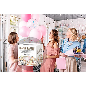 mermermu Diaper Raffle Tickets and Advice Cards For Baby Shower - 1 Card Collection Box & 50 Tickets, Animal Baby Shower Card Box, Party FavorsDecorationsSupplies, Game Kit, 8" Card Box -005BOX