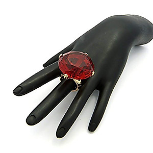 NYFASHION101 Women's Extra Big Rhinestone Fashion Stretch Ring, Red/Gold-Tone