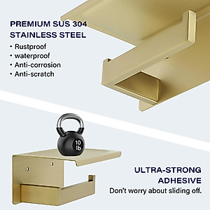 Alise Toilet Paper Holder,Bathroom Tissue Holder with Shelf,SUS304 Stainless Steel Toilet Paper Roll Holder Storage Dispenser,Self Adhesive or Wall Mount Drilling Paper Rack, Gold GYT5000-G