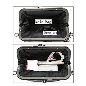 SMALLBLUER Women Rivet Purses Satchel Kiss-lock Vintage Chain Shoulder Bag Clutch Wallet Handbag with Tassel Pendant-Black