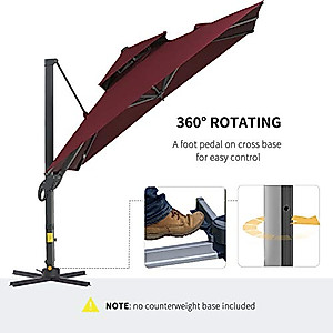 Outsunny 10ft Cantilever Patio Umbrella with Base, Hanging Aluminum Offset Umbrella with 360° Rotation, Easy Tilt, 8 Ribs, Crank, Cross Base Included for Backyard, Poolside, Lawn, Garden, Wine Red