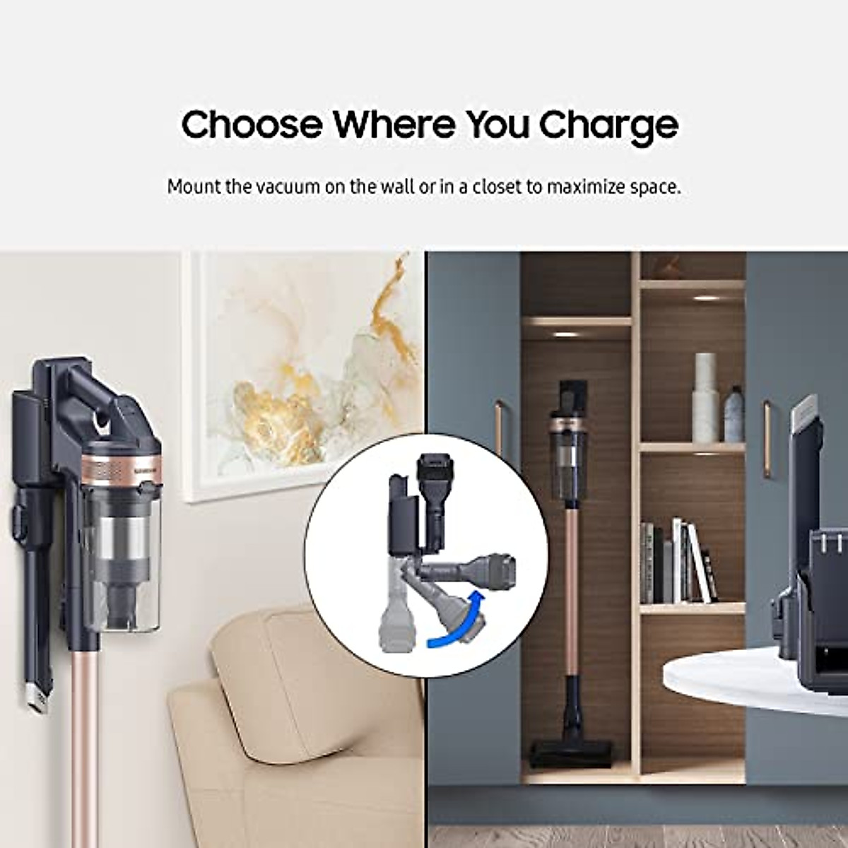 SAMSUNG Jet 60 Flex Cordless Stick Vacuum Cleaner, Lightweight, Portable w/ Removable Battery, Powerful Household Cleaning for Hardwood Floors, Tile, Carpets, Area Rugs, VS15A6031R7, Rose Gold