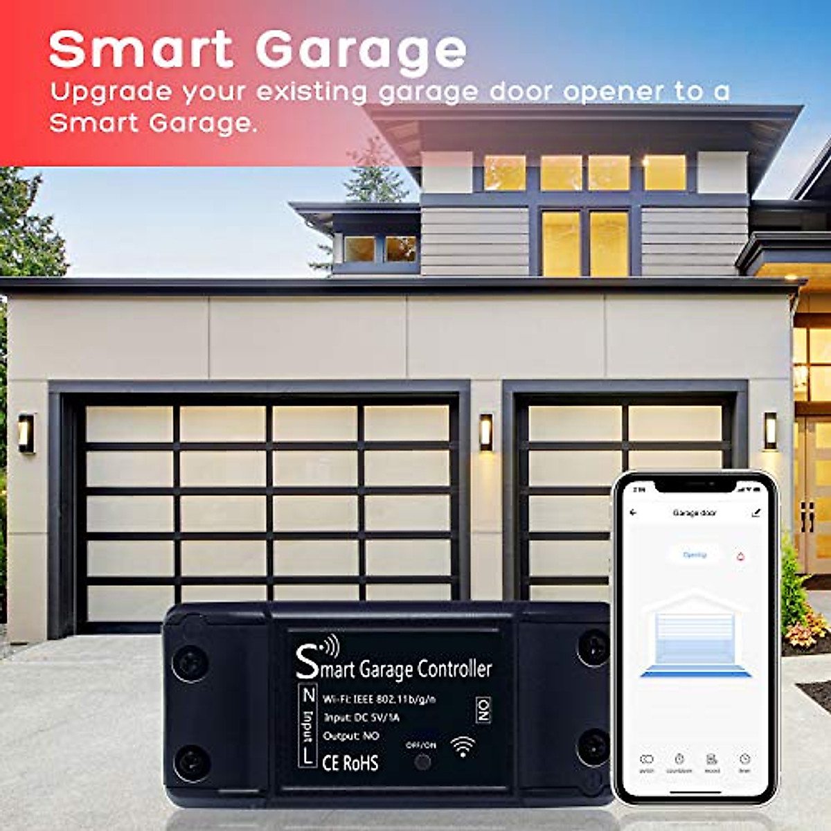 WiFi Smart Garage Door Opener Remote, WiFi Garage Door Controller, tolviviov Smart Garage Door Controller, Work with Alexa, Google Home,Siri,Smart Life APP, Remote Control, No Hub Needed