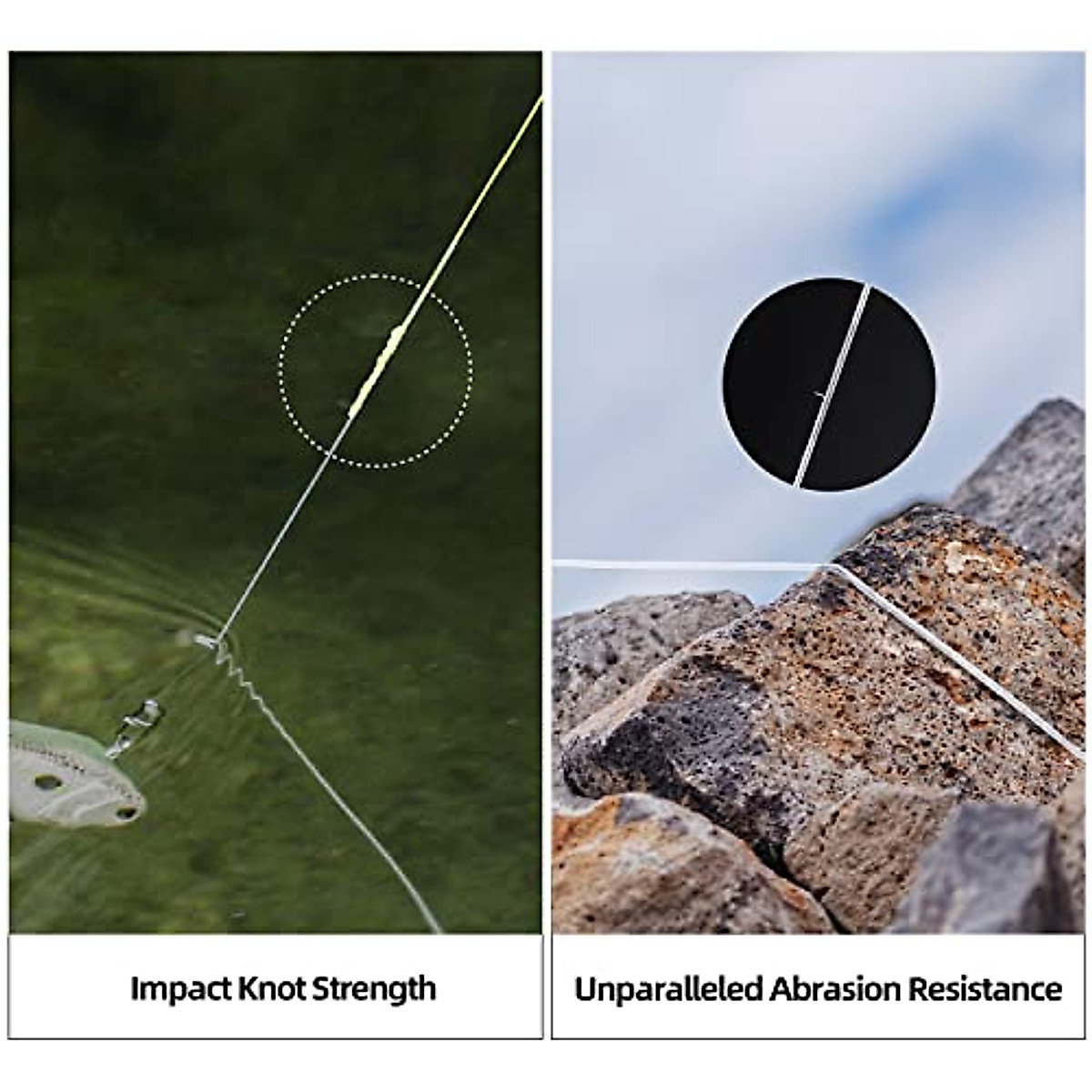 RUNCL 100% Fluorocarbon Fishing Line, 50Yds 2-80LB, High Sensitivity, Abrasion Resistance, Invisible Underwater, Sinks Faster, for Freshwater, Saltwater, Ice Fishing