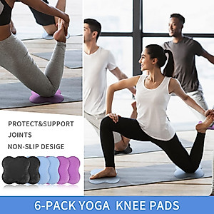 6 Pcs Knee Pads for Yoga Extra Thick Yoga Wrist Pad Yoga Cushion Anti Slip Pilates Support Pad for Men Women Knee Elbow Wrist Hand Exercise Meditation Workout Floor Travel (Blue, Purple, Black)