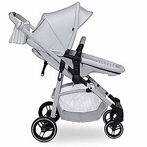 GAP babyGap 2-in-1 Carriage Stroller - Car Seat Compatible - Easy One-Handed Fold - Lightweight Stoller with Oversized Canopy & Reclining Seat - Made with Sustainable Materials, Grey Stripes
