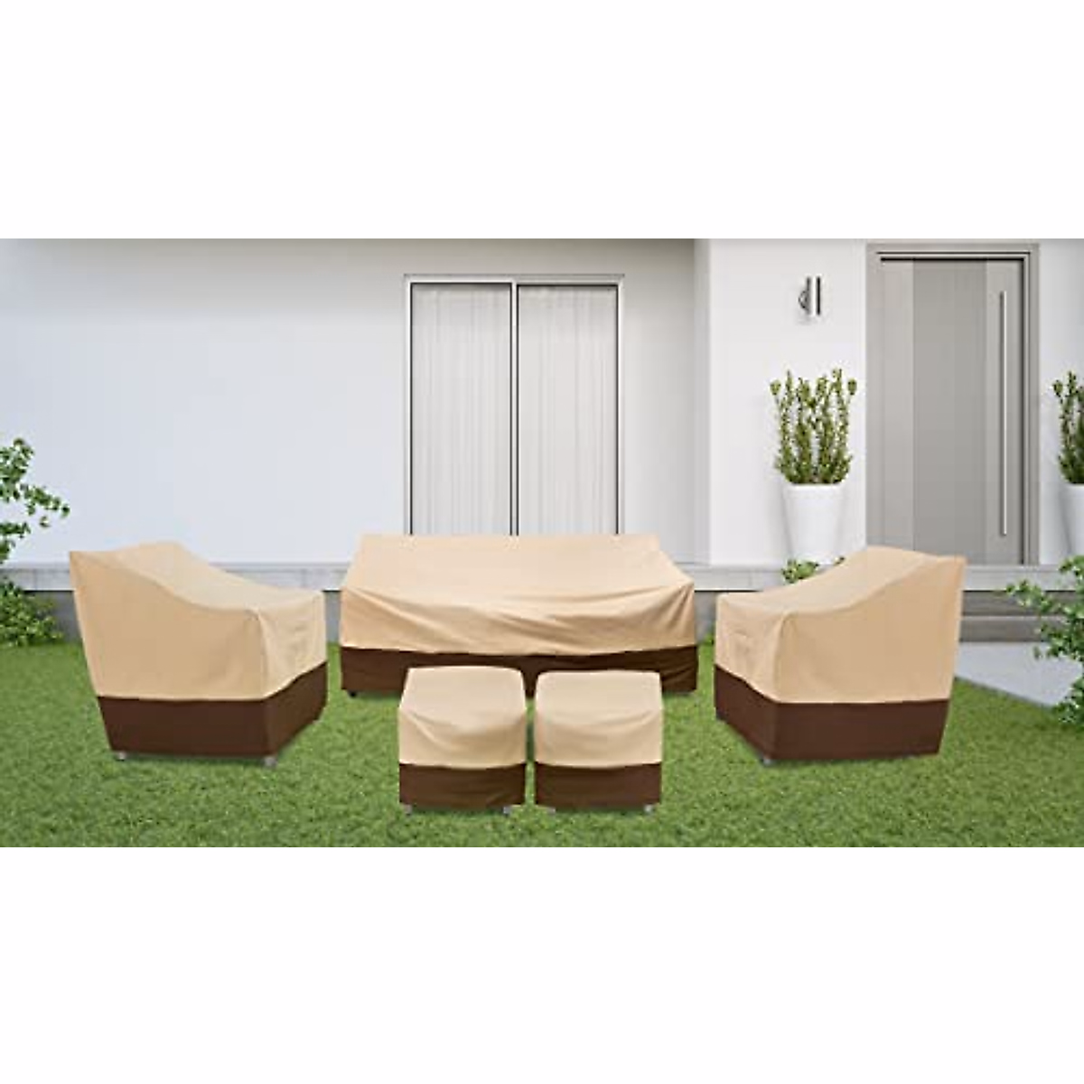 Lafaso Patio Furniture Cover Waterproof, Heavy Duty Outdoor couch Cover, 600 D Oxford cloth Sofa Cover With Vents and Handles（Beige/Brown 1 Pack, Small）