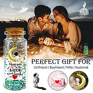 Glow I Love You to the Moon and Back, Romantic Message in a Bottle Gift, Anniversary Luminous Wish Jar Present, Cute Valentines Birthday Christmas Gifts for Boyfriend Husband Him Her Wife Girlfriend