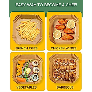 Katbite 130PCS 6.3 IN Disposable Air Fryer Paper Liners, Square Air Fryer Liners for 3 to 5 Qt Fryer, Unbleached Non-Stick & Oil-proof Parchment Paper