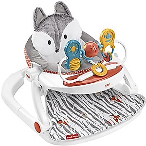 Fisher-Price Portable Baby Chair Premium Sit-Me-Up Floor Seat with Snack Tray and Toy Bar, Plush Seat Pad, Peek-a-Boo Fox