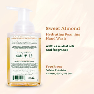 SoF Hydrating Foaming Hand Wash - With Organic Agave Nectar & Coconut Oil- Vegan & Non GMO- Free From Phthalates, Sulfates & Parabens- Sweet Almond - 8 oz Bottle 3 Pack
