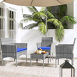 TINKLE WELL 4-Piece Brown Patio Furniture Set – Sectional Wicker Rattan Sofa with Thick Cushions and Table for Garden, Yard, or Porch