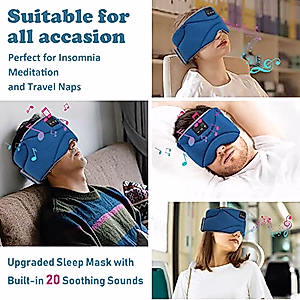 Bluetooth Sleep Mask with 24 White Noise, Ultra-Thin Speaker Cold Pack Blockout Bluetooth Eye Mask Sleep Headphones for Side Sleepers, Airplane, Travel, Cool Gadgets for Women Man (Blue)
