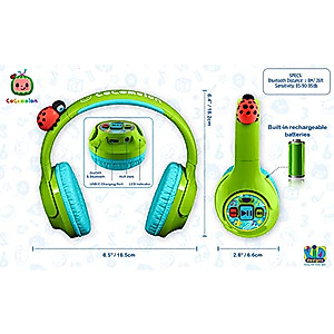 eKids Cocomelon Toddler Headphones with Built-in Kids Music, Bluetooth Headphones with Rechargeable Battery and USB-C Charging Cable Included